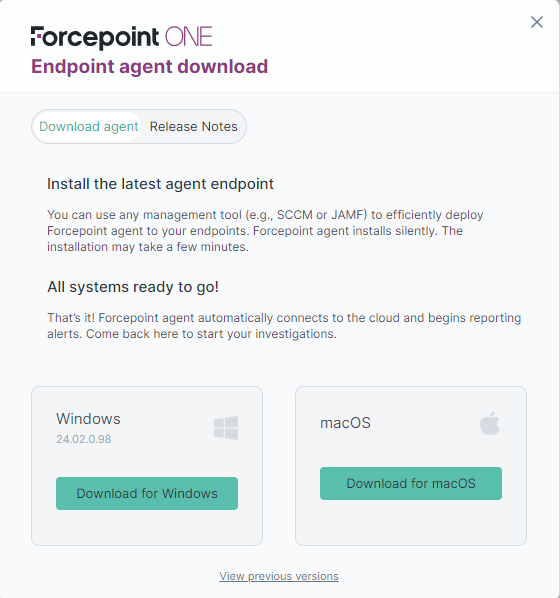 Downloading the agent installer from Forcepoint ONE Portal